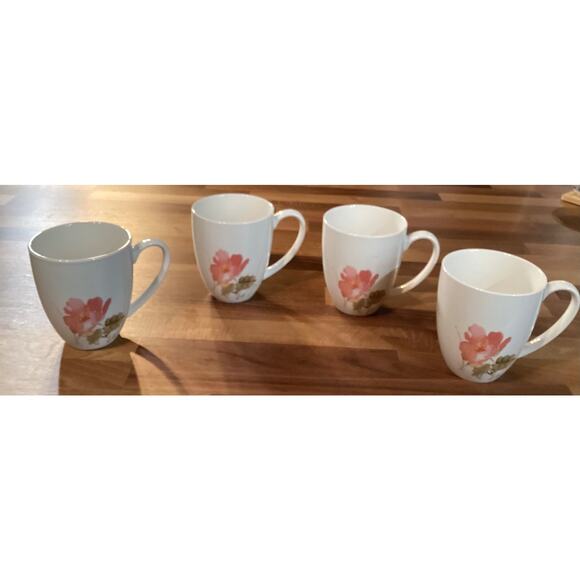 Oneida | Dining | Oneida Amore Coffee Cups Mugs White Porcelain Pink ...